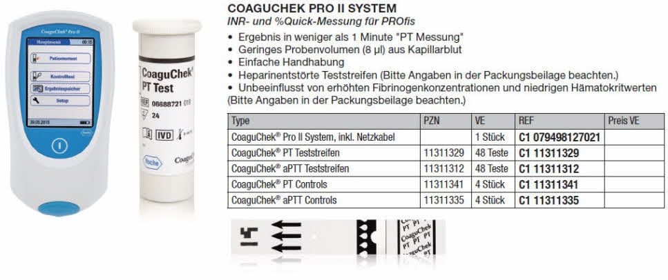 Coaguchek PRO II System INR- und prozent Quick-Messung für Profis