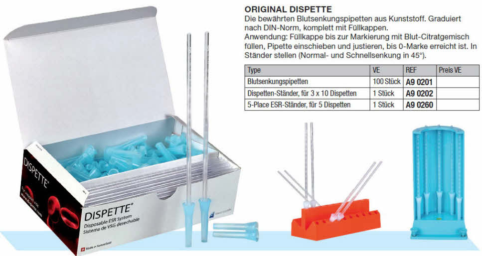 Original Dispette. Die bewährten Blutsenkungspipetten aus Kunststoff