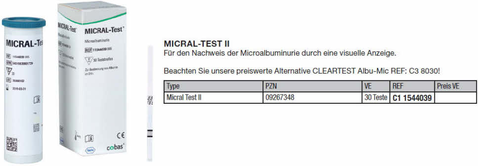 MICRAL-TEST II für den Nachweis der Microalbuminurie eine visuelle