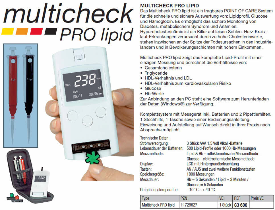 Multicheck Pro Lipid tragbares POINT OF CARE System